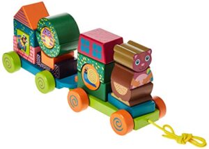 oops fun forest & city train - wooden pull along toy and stacking puzzle for toddlers