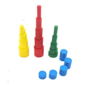 New Sky Enterprises Montessori Knobless Cylinders with Socket Kids Early Development Sensorial Material Colorful Cylinder Ladder Blocks