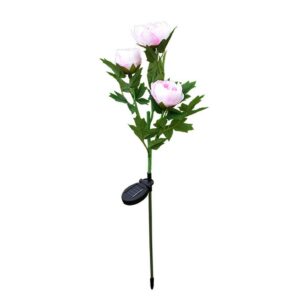 penfly led solar power artificial pink peony light in-ground night lamp for home outdoor yard landscape garden decoration white light color auto on/off