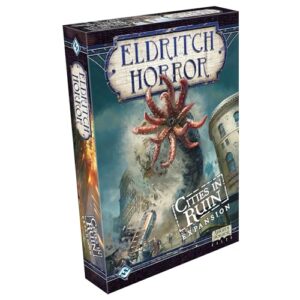 eldritch horror cities in ruin board game expansion | mystery game | cooperative board game for adults and family | ages 14+ | 1-8 players | avg. playtime 3 hours | made by fantasy flight games