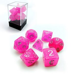 bescon intensive glitter dice 7pcs set pink princess, novelty rpg dice set d4 d6 d8 d10 d12 d20 d%, brick box packaging