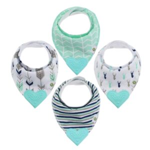 pickle & olive baby bandana teething bibs with attached teether - set of 4 - orange fox