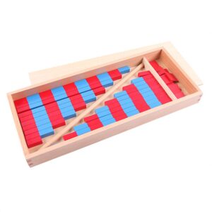 YHZAN Montessori Mathematics Material - Small Numerical Rods with Number Tiles Order of Number and Quanlity Learning Blue Red Color W/Wooden Box Family Version