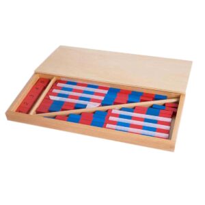 yhzan montessori mathematics material - small numerical rods with number tiles order of number and quanlity learning blue red color w/wooden box family version