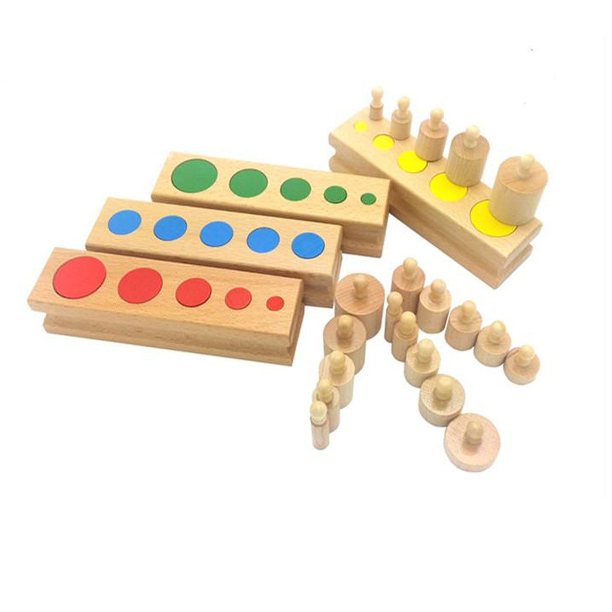 New Sky Enterprises Montessori Knobless Cylinders with Socket Kids Early Development Sensorial Material Colorful Cylinder Ladder Blocks