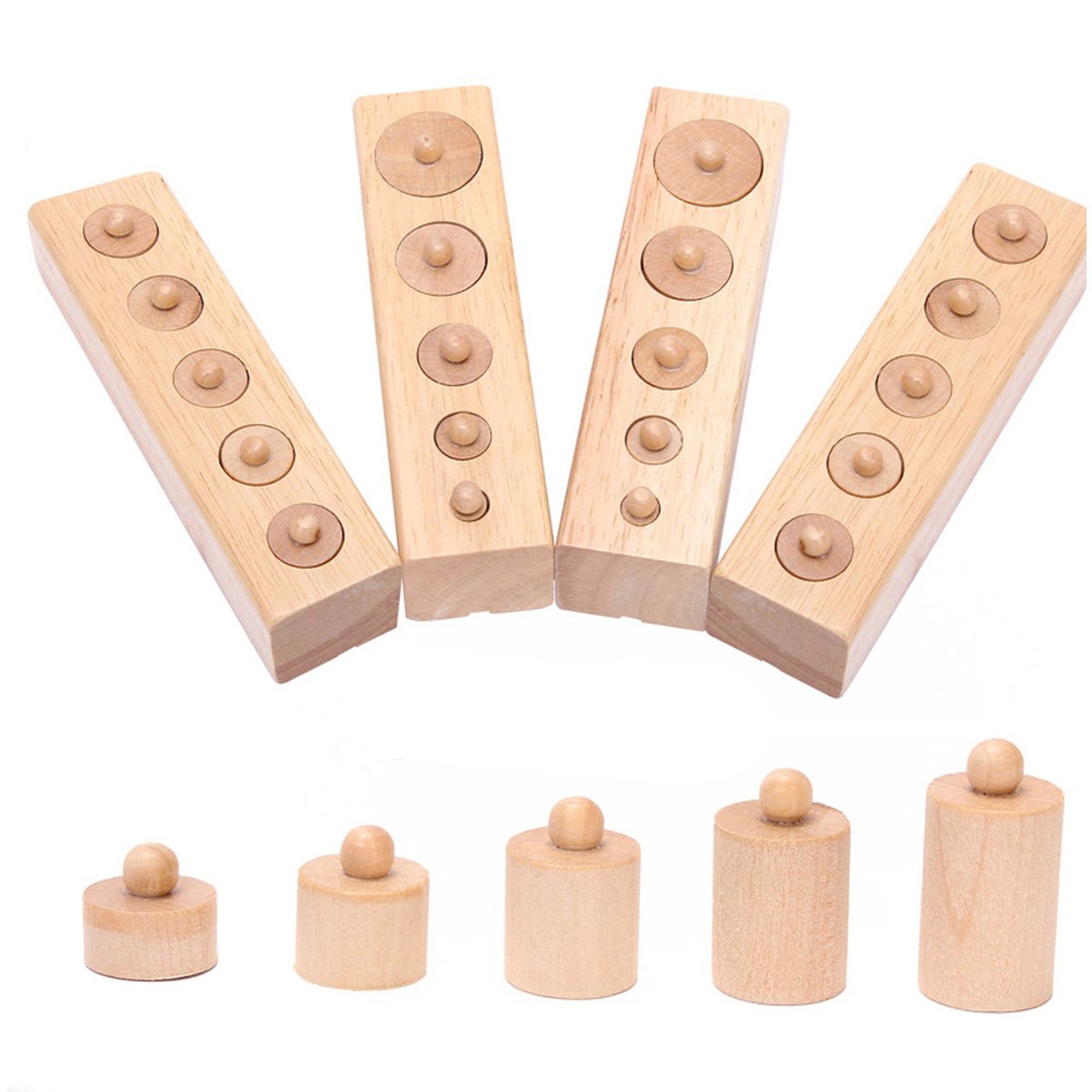 New Sky Enterprises Montessori Knobless Cylinders with Socket Kids Early Development Sensorial Material Colorful Cylinder Ladder Blocks