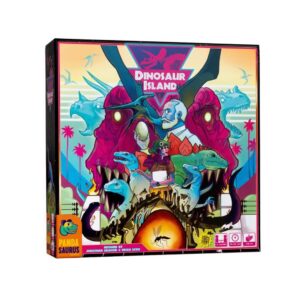 dinosaur island board game - create your own dino park! worker placement strategy game, fun family game for kids and adult, ages 8+, 1-4 players, 60-120 minute playtime, made by pandasaurus games