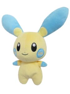 sanei pokemon all star series - pp70 - minun stuffed plush, yellow, blue, 6.5"