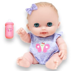 jc toys lil cutesies 8.5" all vinyl baby doll | posable and washable | removable outfit | lulu- blue eyes ages 2+