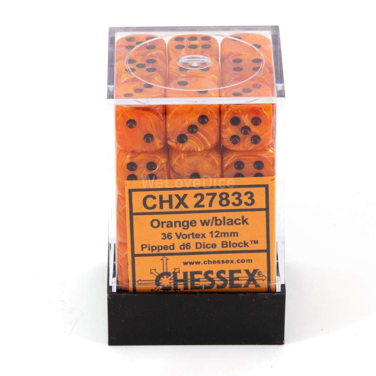 DND Dice Set-Chessex D&D Dice-12mm Vortex Orange and Black Polyhedral Dice Set-Dungeons and Dragons Dice Includes 36 Dice – D6, Various (CHX27833)