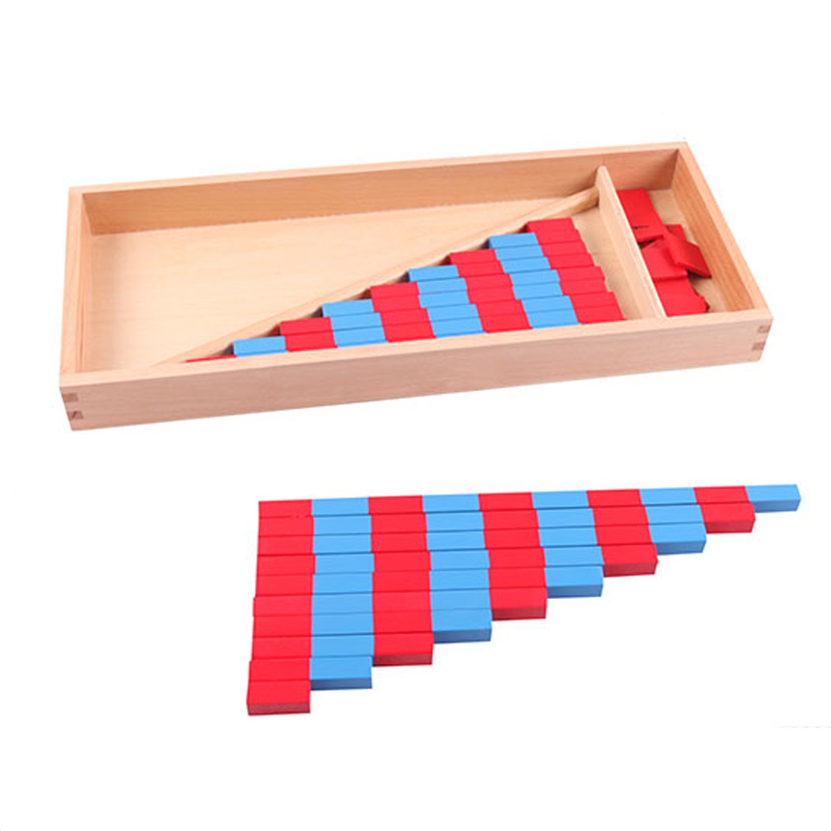 YHZAN Montessori Mathematics Material - Small Numerical Rods with Number Tiles Order of Number and Quanlity Learning Blue Red Color W/Wooden Box Family Version