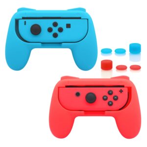 fastsnail grips compatible with nintendo switch joy-con, wear-resistant handle kit compatible with switch joy cons controllers, 2 pack (blue and red)