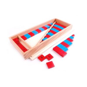 YHZAN Montessori Mathematics Material - Small Numerical Rods with Number Tiles Order of Number and Quanlity Learning Blue Red Color W/Wooden Box Family Version