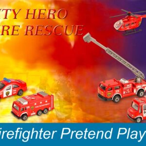 BOHS 5-Pack Fire & Emergency Rescue Vehicles Set - Die-Cast Metal Miniatures - Aerial Ladder Firetruck, Rescue Helicopter, Water Tank Fire Engine, Patrol Car & Command Center