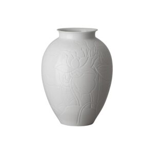 emissary white lotus engraved vase, 18" h