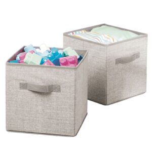 mdesign small fabric collapsible organizer cube bin box with front handle for cube furniture units, closet or bedroom storage, holds clothing, linens, accessories - lido collection - 2 pack - linen