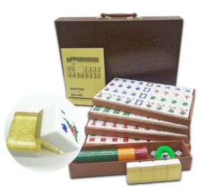 chinese mahjong x-large 144 numbered acrylic tiles 1.5" large gold tile with carrying travel case pro complete mahjong game set - (mah jong, mahjongg, mah-jongg, mah jongg, majiang)