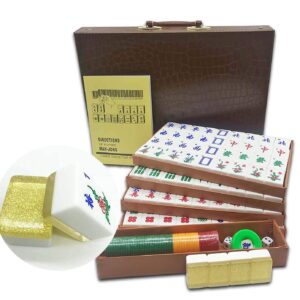 Chinese Mahjong X-Large 144 Numbered Acrylic Tiles 1.5" Large Gold Tile with Carrying Travel Case Pro Complete Mahjong Game Set - (Mah Jong, Mahjongg, Mah-Jongg, Mah Jongg, Majiang)