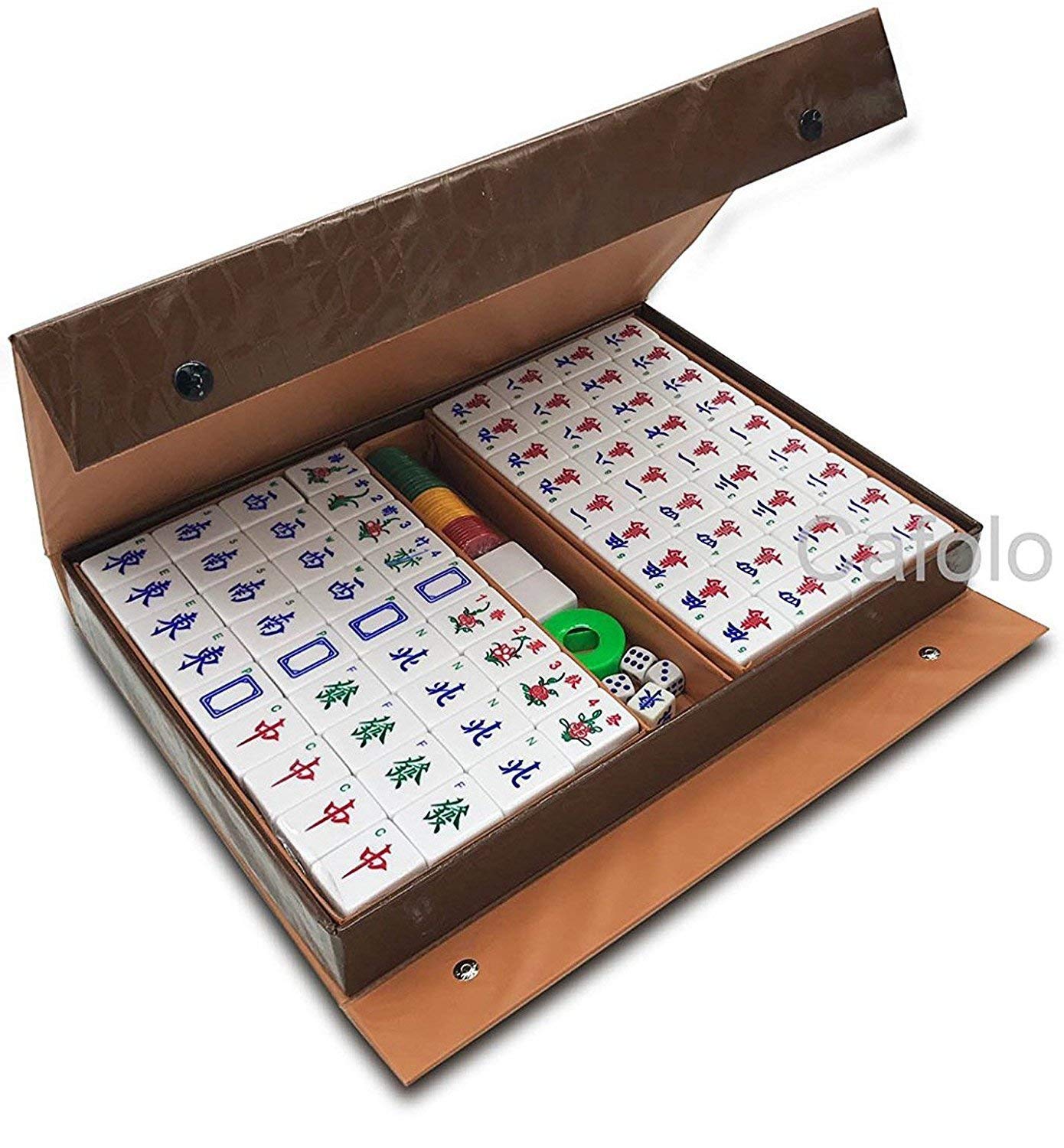 Chinese Mahjong X-Large 144 Numbered Acrylic Tiles 1.5" Large Gold Tile with Carrying Travel Case Pro Complete Mahjong Game Set - (Mah Jong, Mahjongg, Mah-Jongg, Mah Jongg, Majiang)