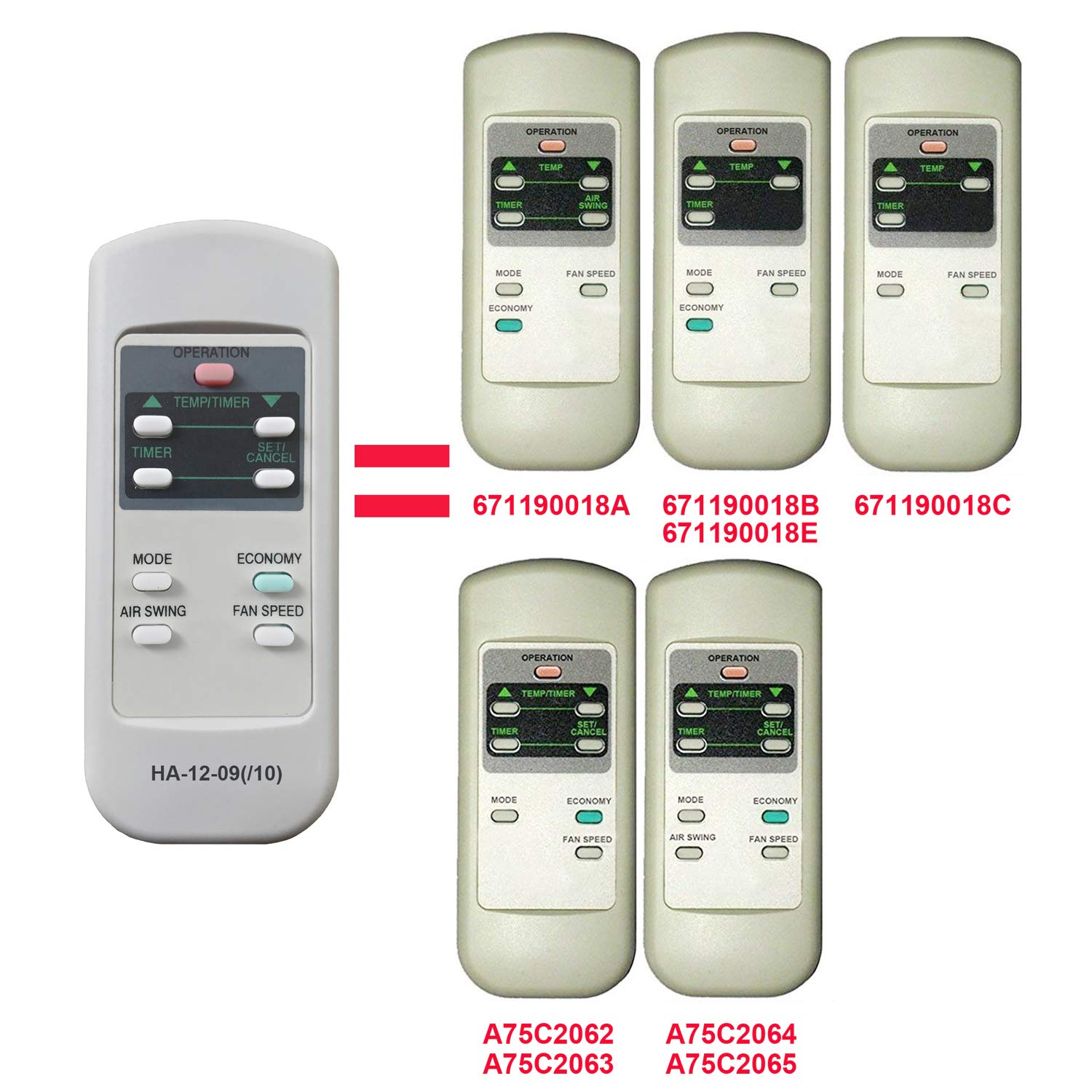 HA-12-09/10 Replacement for Panasonic Air Conditioner Remote Control 671190018A 671190018B Works for CW-XC54HU CW-XC55HU CW-XC63HK CW-XC63HU CW-XC64HK CW-XC64HU CW-XC65HU CW-XC83GU CW-XC83HK CW-XC83HU