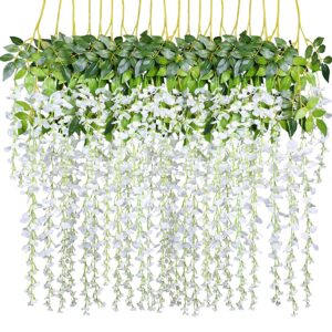 dearhouse 12pack 3.6 feet/piece artificial wisteria vine garland hanging wisteria garland silk flowers string for home party garden wedding decor (white)