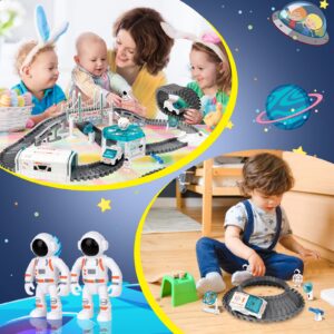 wakeInsa Space Toy,Astronaut Toys,Toddler Train Set,Race Car Track with 2 LED Space Car,Toys for 3+ Year Old Boys and Girls,Space Gift for Kids Christmas and Birthday