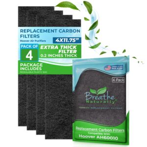 breathe naturally - extra thick carbon filter replacement compatible with hoover air purifiers - carbon pre-filters compatible with hoover ah60010, wh10100 and wh10200 - made in the usa (4 pack)