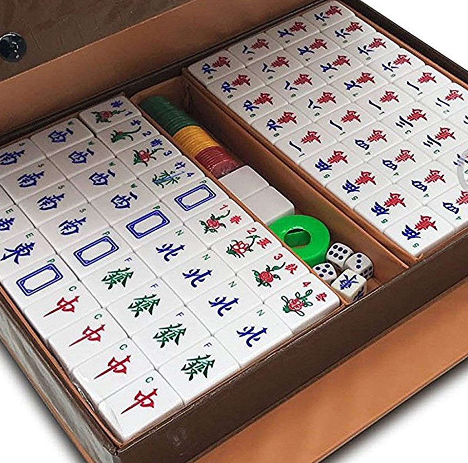 Chinese Mahjong X-Large 144 Numbered Acrylic Tiles 1.5" Large Gold Tile with Carrying Travel Case Pro Complete Mahjong Game Set - (Mah Jong, Mahjongg, Mah-Jongg, Mah Jongg, Majiang)