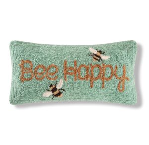 c&f home bee happy bumble bee green yellow garden summer decor decoration handmade hooked handmade small petite accent throw pillow 10" x 20" yellow