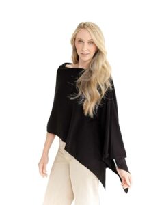 caroline grace by alashan lightweight & super soft cashmere blend poncho - great gift item! 95% cotton/5% cashmere blend - one size fit - black (ebony)