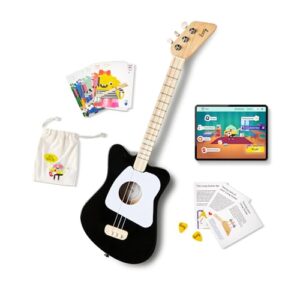 loog mini acoustic kids guitar for beginners 3-strings ages 3+ learning app and lessons included black