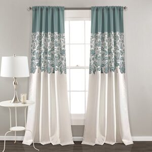 lush dÉcor estate garden print curtains light filtering window panel set for living, dining, bedroom (pair), 84 in x 52 in, blue