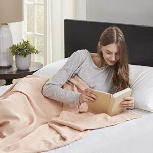 madison park liquid cotton luxury blanket premium soft cozy 100% ring spun cotton for bed , couch or sofa, twin, blush