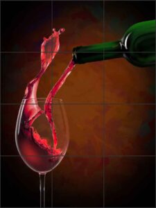 artwork on tile ceramic mural backsplash the pour by david miller - kitchen wine cellar wall (24" x 32" - 8" tiles)