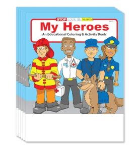 zoco - my heroes - police, fire, emts - kids coloring books (25 bulk pack, without crayons) - community relations & promotional handout - games, puzzles, activities for children