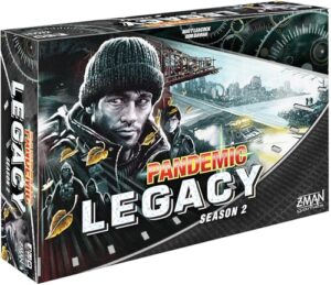 pandemic legacy season 2 board game (black) - fight to save humanity from plague! cooperative strategy game for kids and adults, ages 13+, 2-4 players, 60 minute playtime, made by z-man games