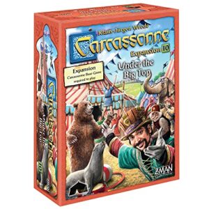 carcassonne under the big top board game expansion - thrilling circus adventures await! medieval strategy game for kids and adults, ages 7+, 2-6 players, 45 minute playtime, made by z-man games