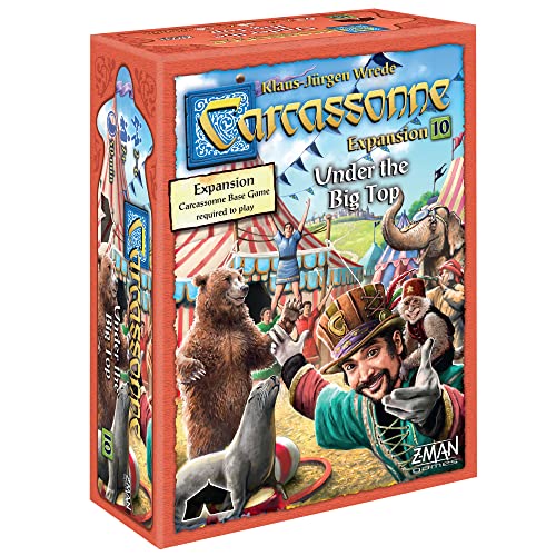 Carcassonne Under the Big Top Board Game EXPANSION - Thrilling Circus Adventures Await! Medieval Strategy Game for Kids and Adults, Ages 7+, 2-6 Players, 45 Minute Playtime, Made by Z-Man Games