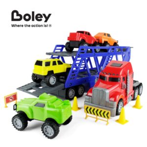 Boley 5-in-1 Big Rig Hauler Truck Carrier Toy - Complete Trailer with Construction Toys and Accessories - Great Toy for Boys, Girls who Love Cars and Trucks!