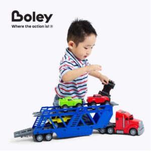 Boley 5-in-1 Big Rig Hauler Truck Carrier Toy - Complete Trailer with Construction Toys and Accessories - Great Toy for Boys, Girls who Love Cars and Trucks!