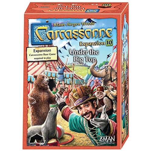 Carcassonne Under the Big Top Board Game EXPANSION - Thrilling Circus Adventures Await! Medieval Strategy Game for Kids and Adults, Ages 7+, 2-6 Players, 45 Minute Playtime, Made by Z-Man Games