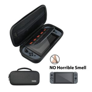 foval carry case for nintendo switch - protective hard portable travel carry case shell pouch with 19 game cartridge and 5 micro sd card holders - no horrible smell