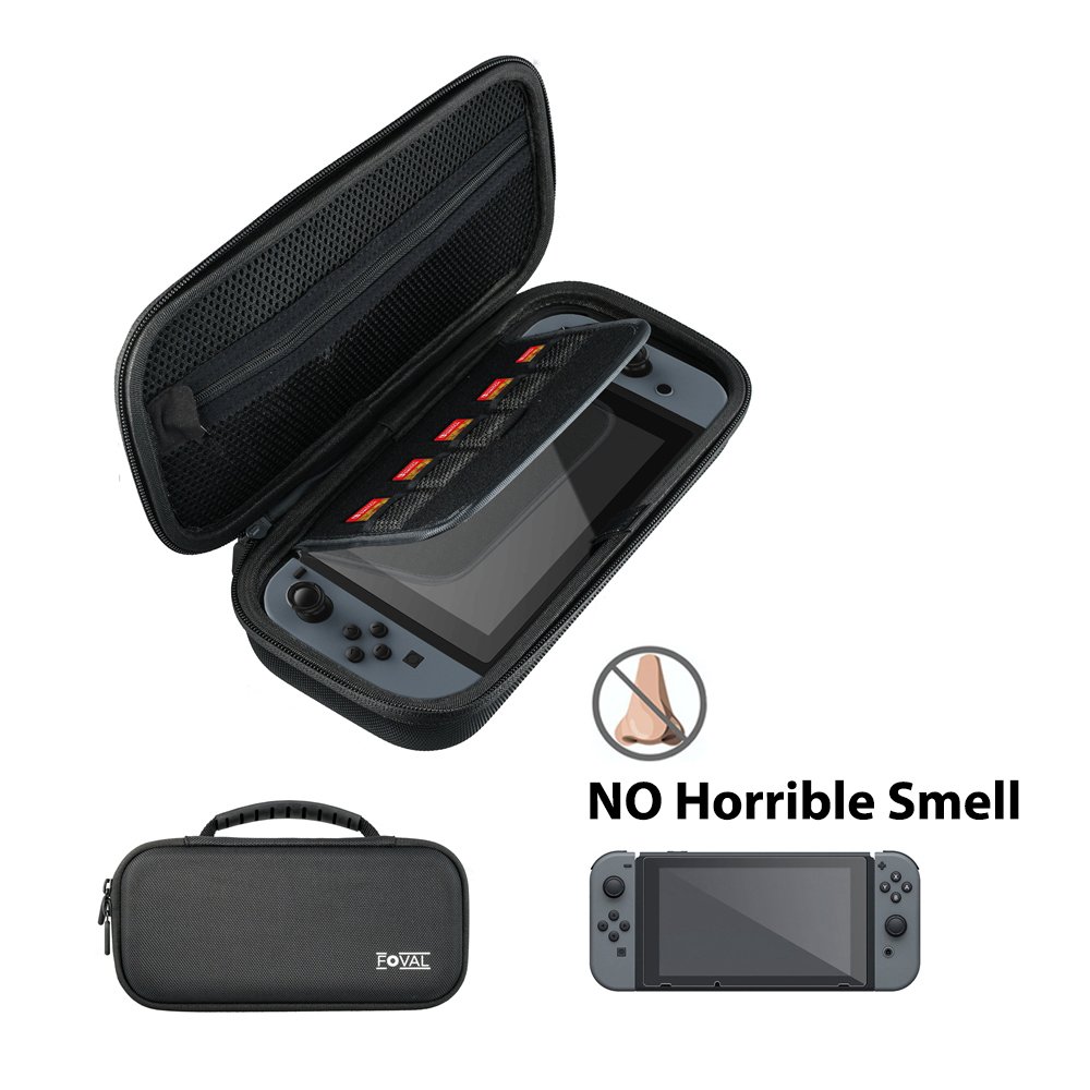 FOVAL Carry Case for Nintendo Switch - Protective Hard Portable Travel Carry Case Shell Pouch with 19 Game Cartridge and 5 Micro SD Card Holders - No Horrible Smell