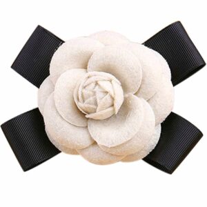 elegant wool camellia flower brooch vintage bow floral pin women wedding party gift-beige