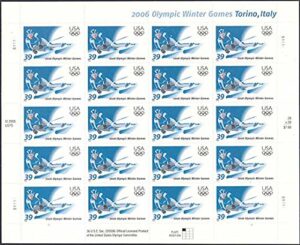 united states scott 3995 39c winter games torino italy 2006 olympic games complete pane of 20. mint never hinged.