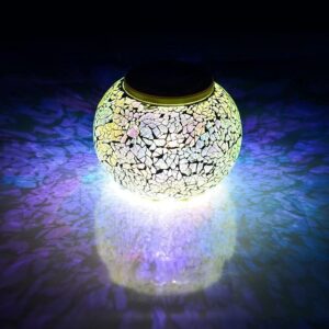 mosaic solar light,amzstar outdoor table lamps waterproof solar glass ball led garden lights color changing solar table lantern for patio,party,yard,outdoor/indoor decorations presents(silver)