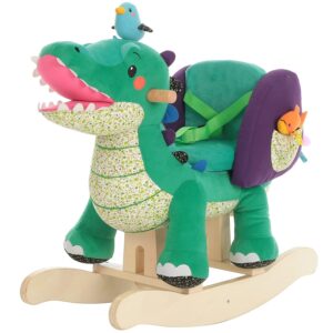 labebe child rocking horse toy, stuffed animal rocker, green crocodile plush rocker toy for kid 6 month -3 years, wooden rocking horse chair/rocker/animal ride on