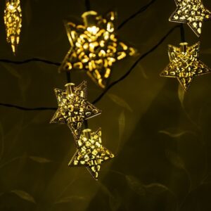 Hann Solar LED Star String Lights 12ft 20LED Decoration Light for Garden, Yard, Home, Landscape Festival Halloween Christmas Party Wedding Tree (20 LEDs Stars Warm White)