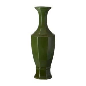 emissary tea green hex facet vase tall long neck, 25" h