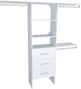 closetmaid 1937040 suitesymphony modern 25-inch closet organizer with shelves and 3-drawers, pure white